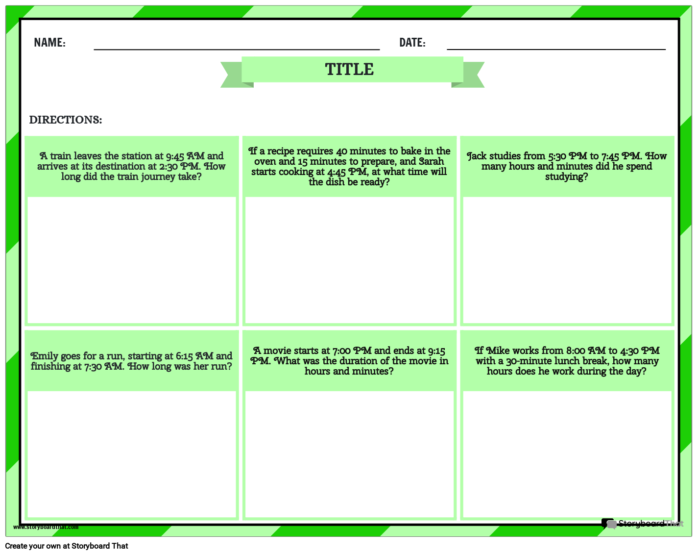 Math Word Problems Involving Elapsed Time Storyboard