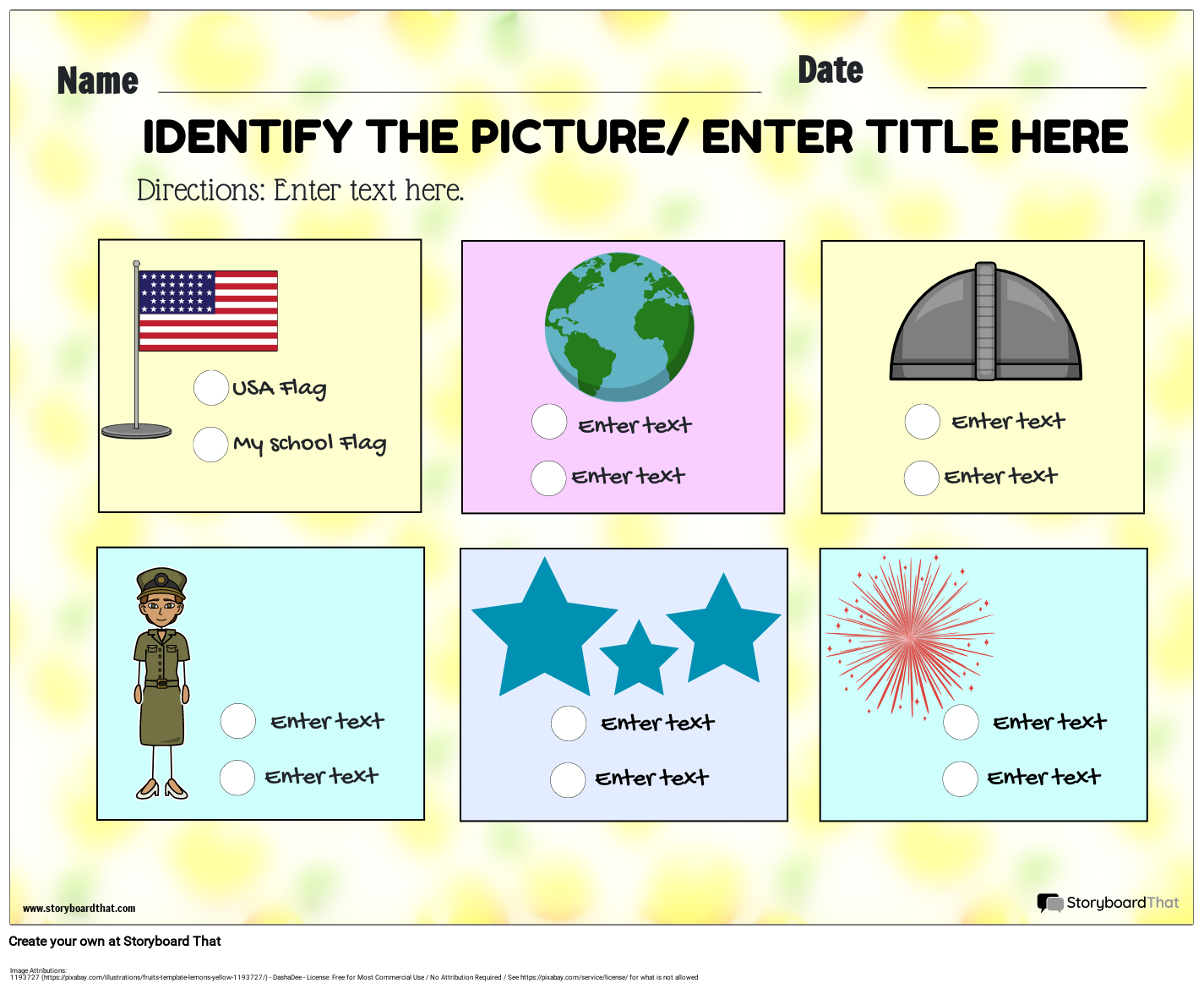 Memorial Day Identification Worksheet Storyboard