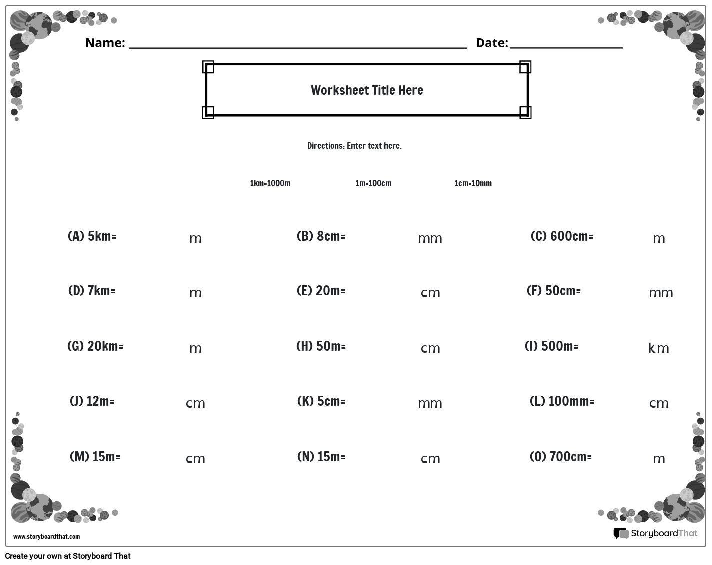 Metric Measurement Worksheet With A Space Theme