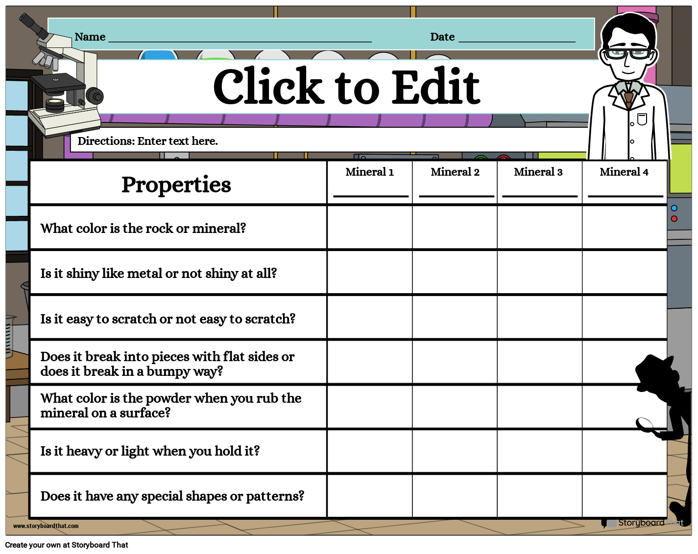 Minerals and Properties Worksheet Featuring Laboratory