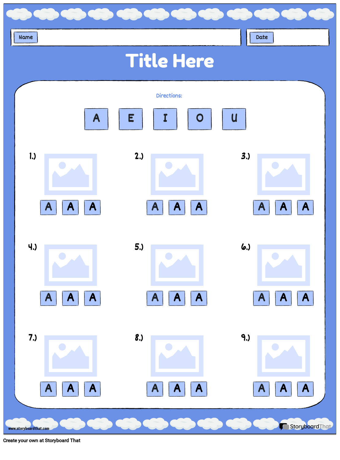 Missing Vowel Printable Activity Storyboard by templates
