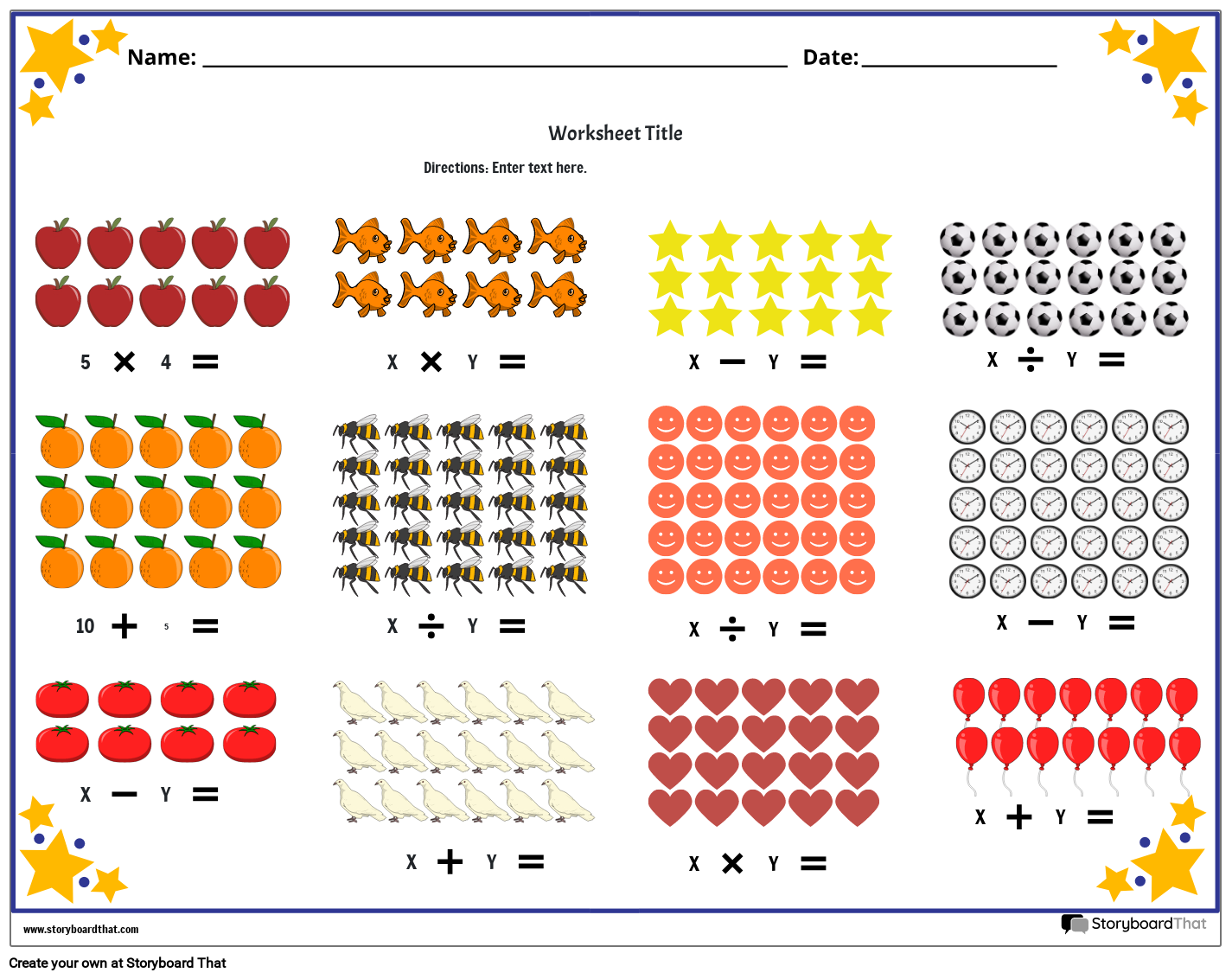 Mixed Operations Worksheet with Colorful Items