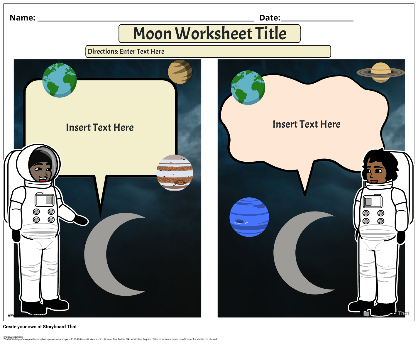 Moon Worksheet Featuring Various Planets Storyboard