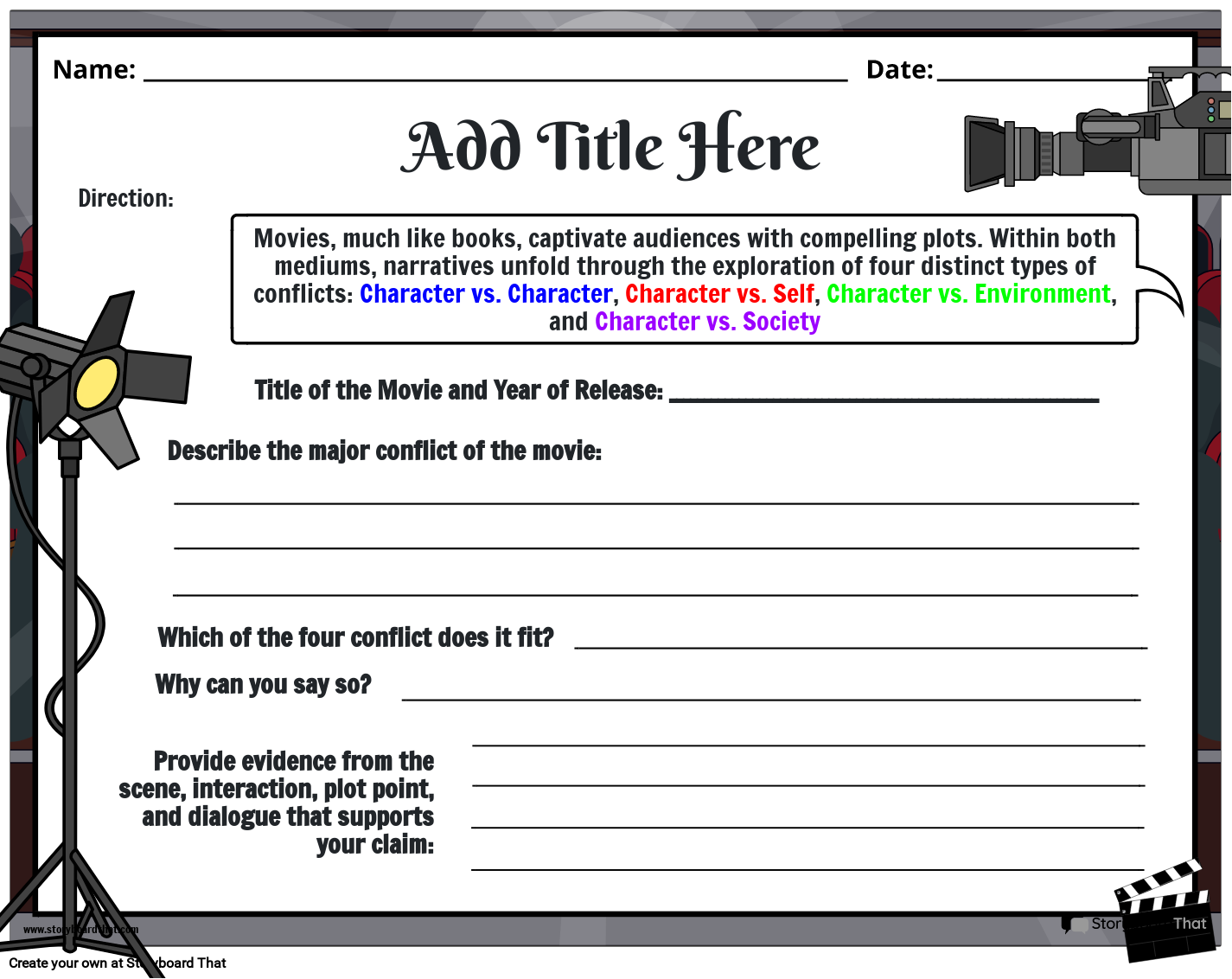 Movie Conflict Review Worksheet Storyboard par templates