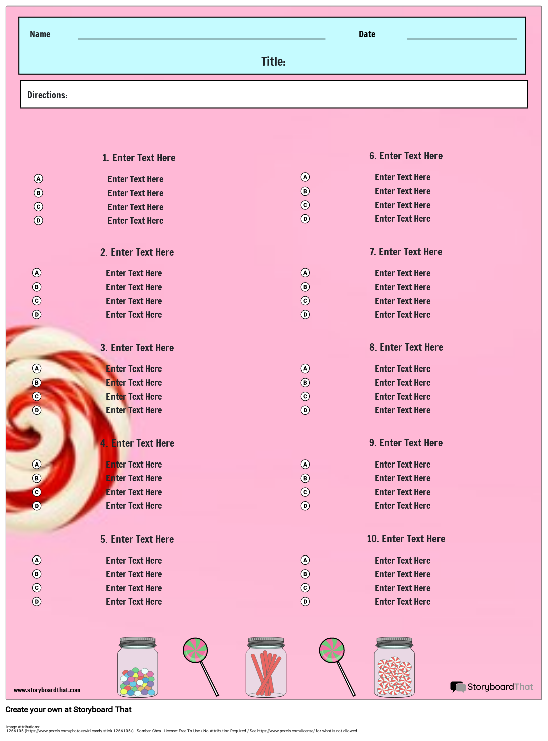 Multiple Choice Cute Candy Themed Template Storyboard