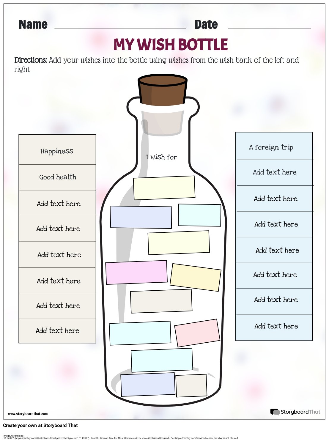 My wish bottle worksheet Storyboard by templates