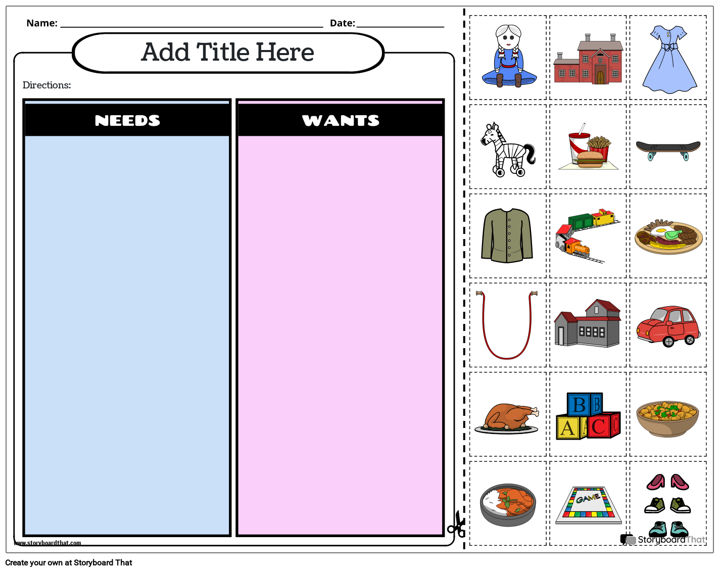 Needs And Wants Sort Cut And Paste Economics Worksheet