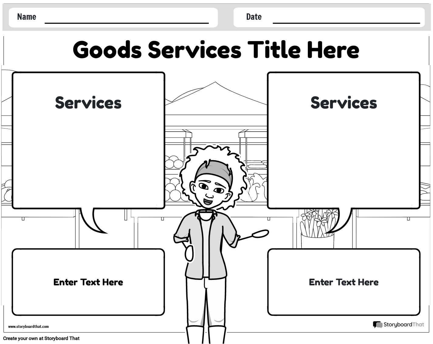 Goods and Services Template with a Shop in Background