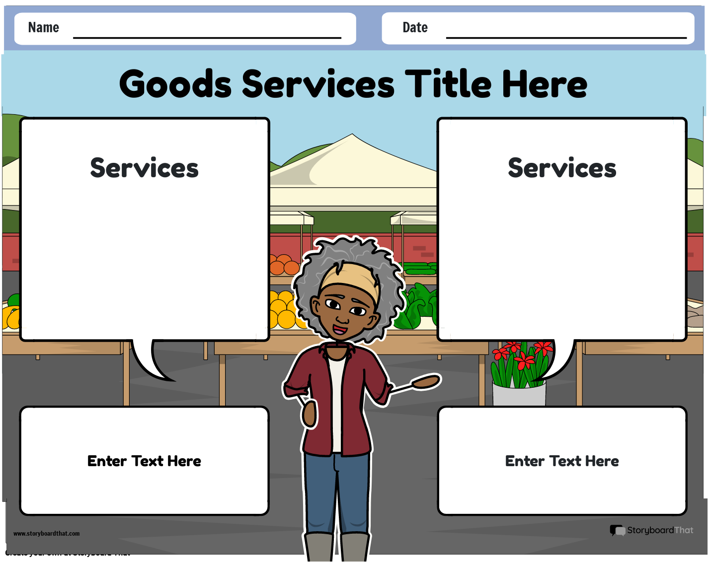 Goods and Services Template Featuring a Character