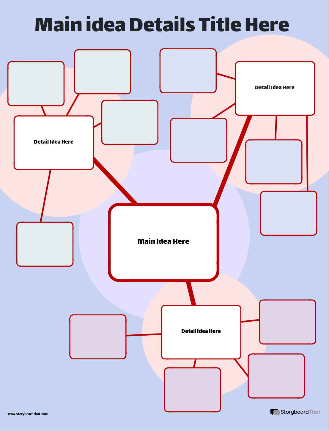 Main Idea and Detail Worksheet with a Colorful Spider map