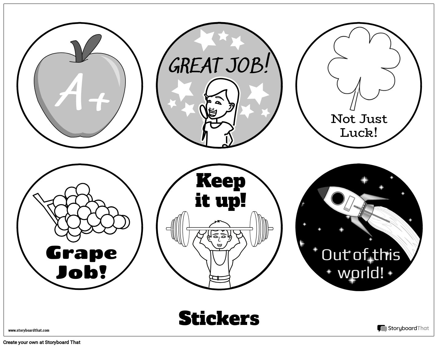 New Create Page Stickers Template 1 Black & White