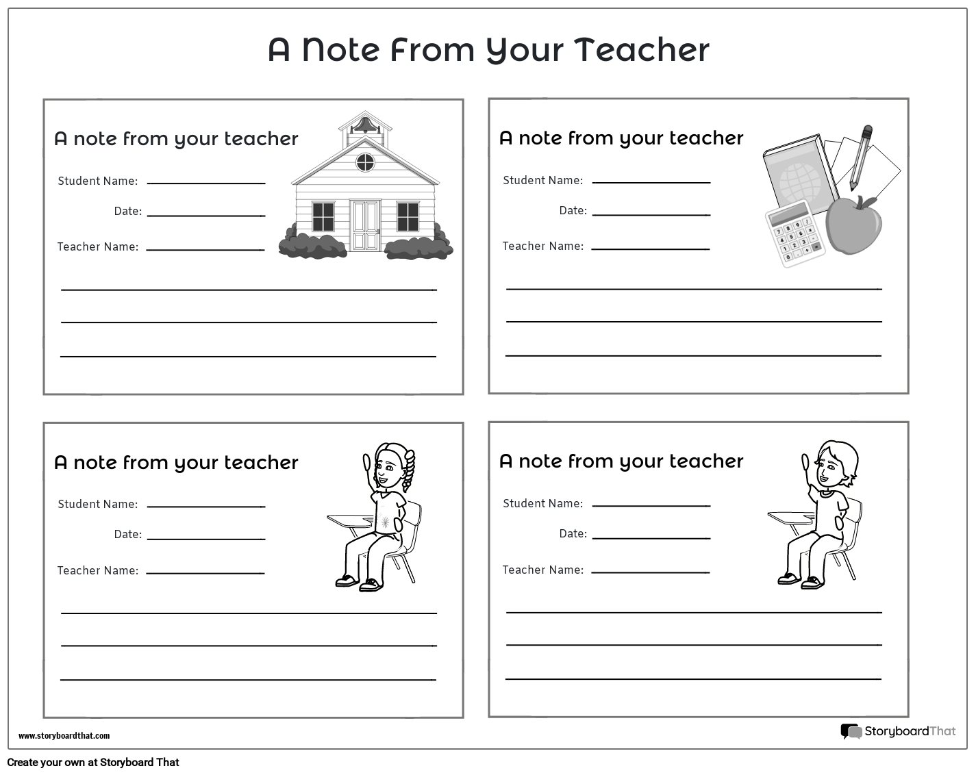 Simple School Themed Parent / Teacher Notes Template