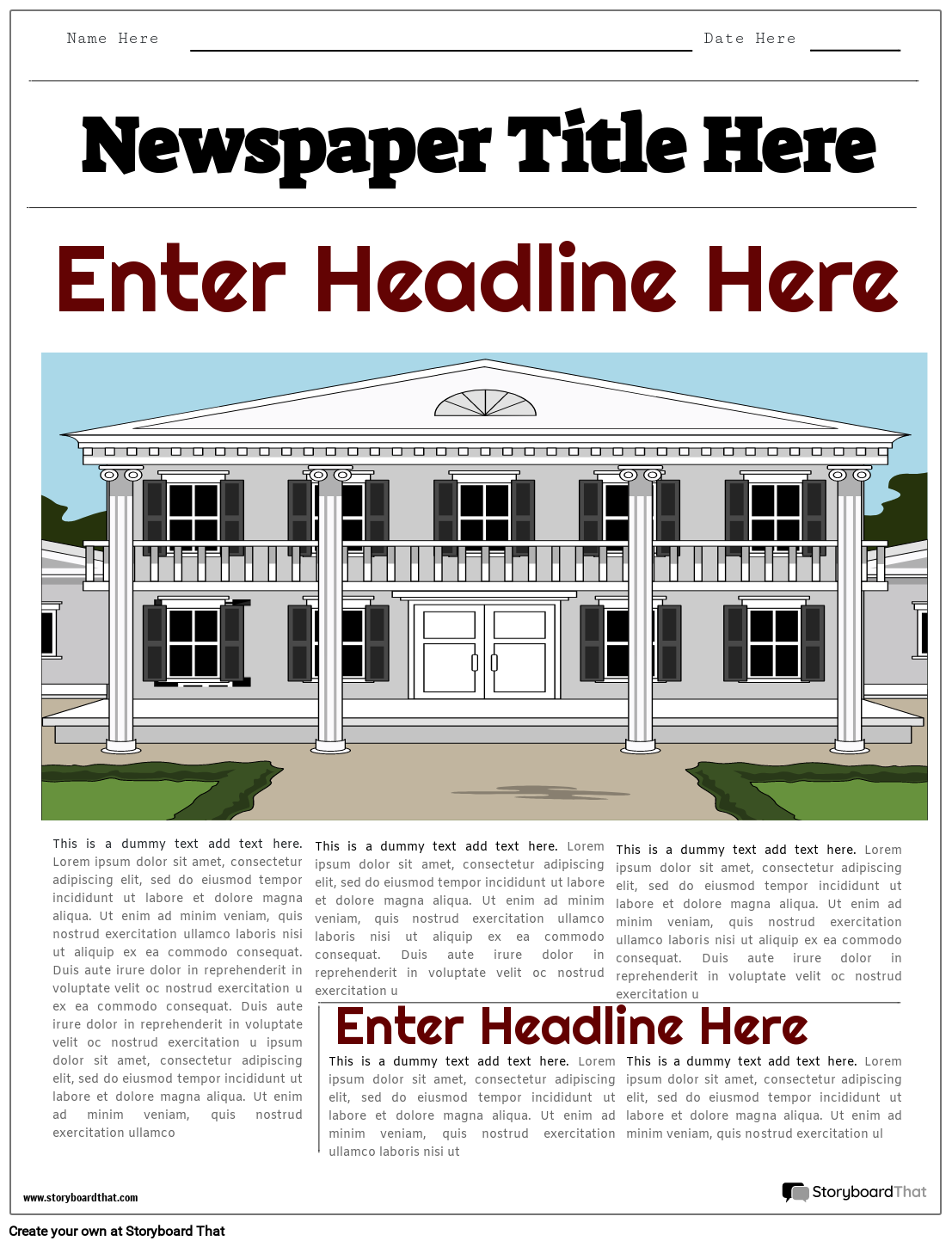 Bold Title Newspaper Project Template Design Storyboard