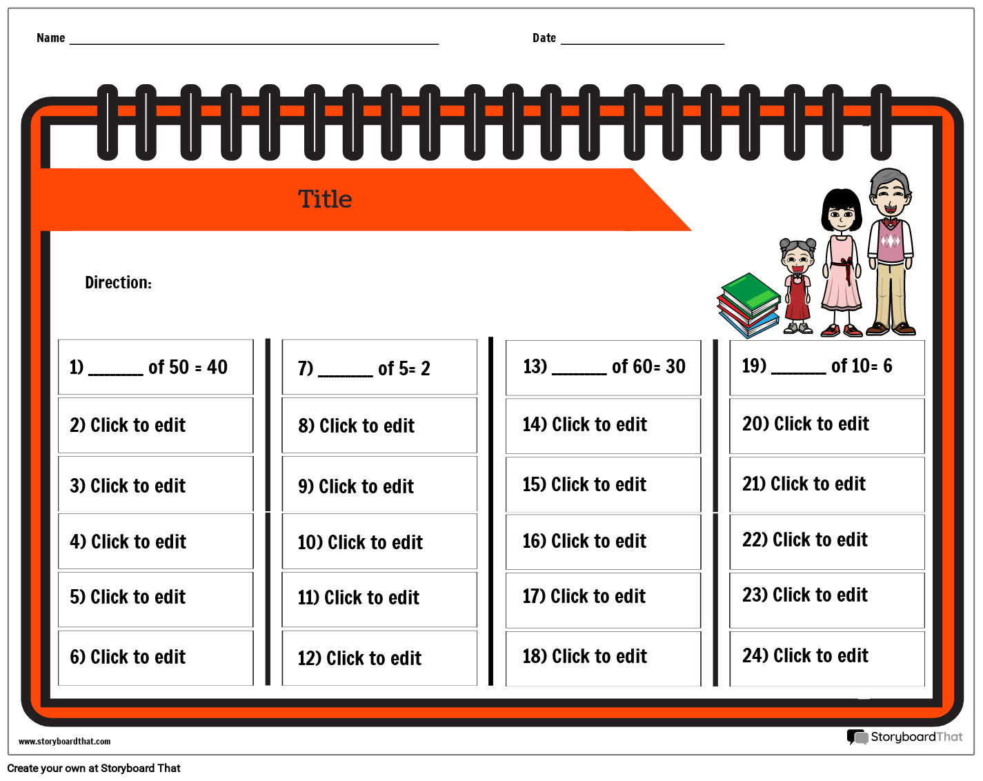 Notebook-themed Percent Worksheet Storyboard par templates