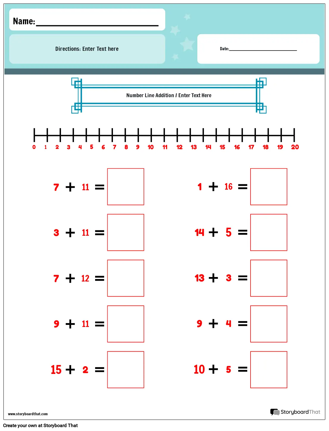 Number Line Addition Color Worksheet Storyboard number-line-addition-color-worksheet-storyboard
