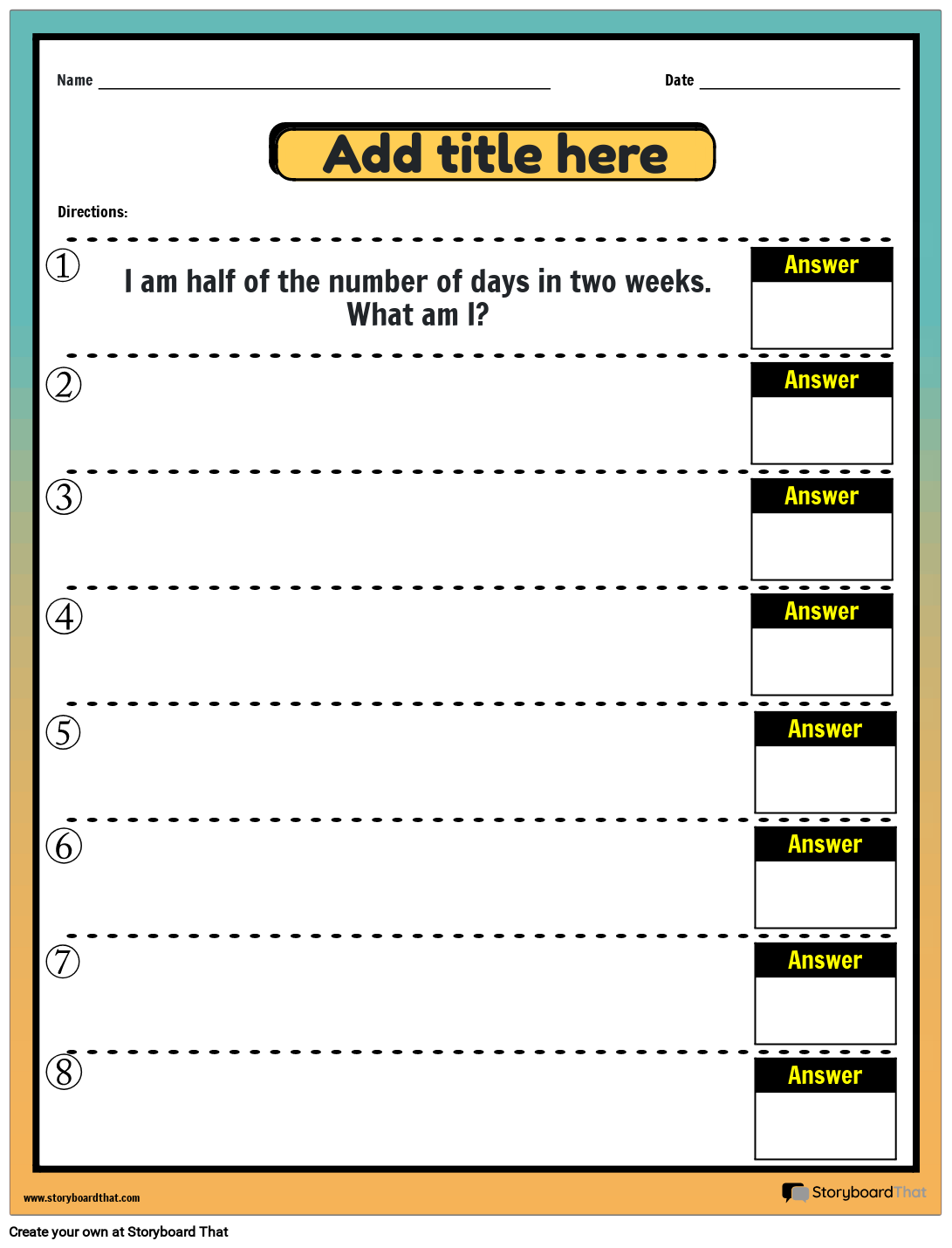 Number Sense Math Riddle Worksheet Storyboard