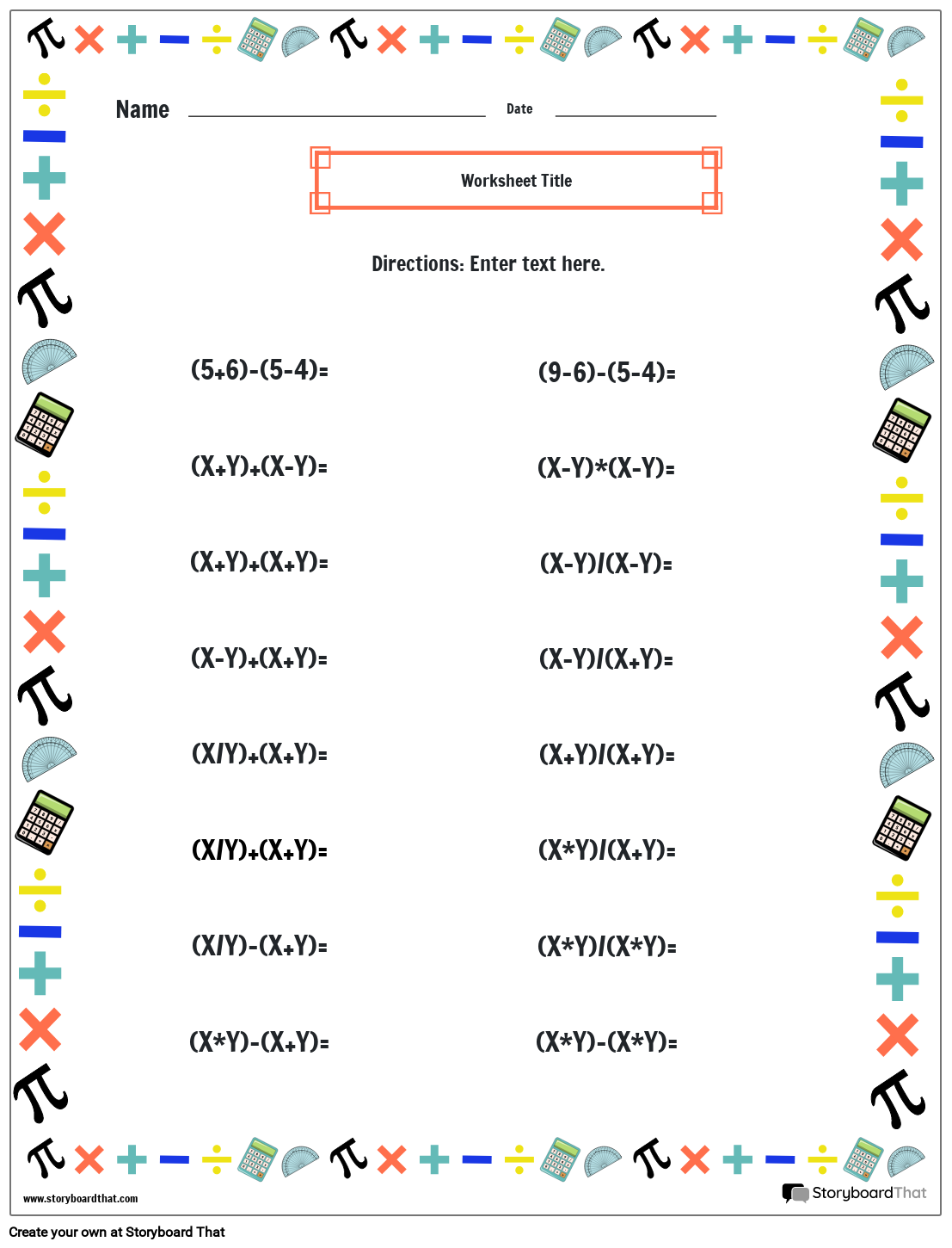 Order Of Operations Worksheet With Math Border