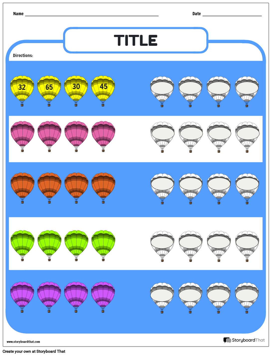 Parachute Themed Ordering Numbers Worksheet Storyboard