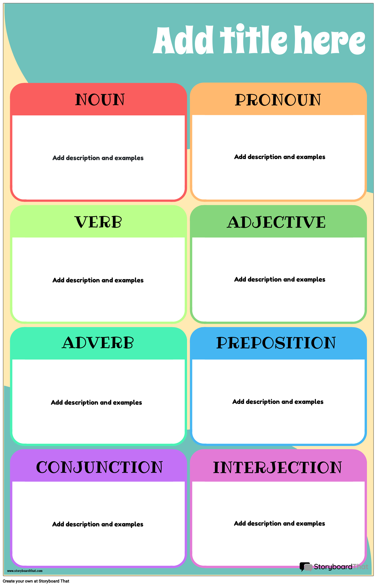Parts of Speech Poster for Classroom Storyboard