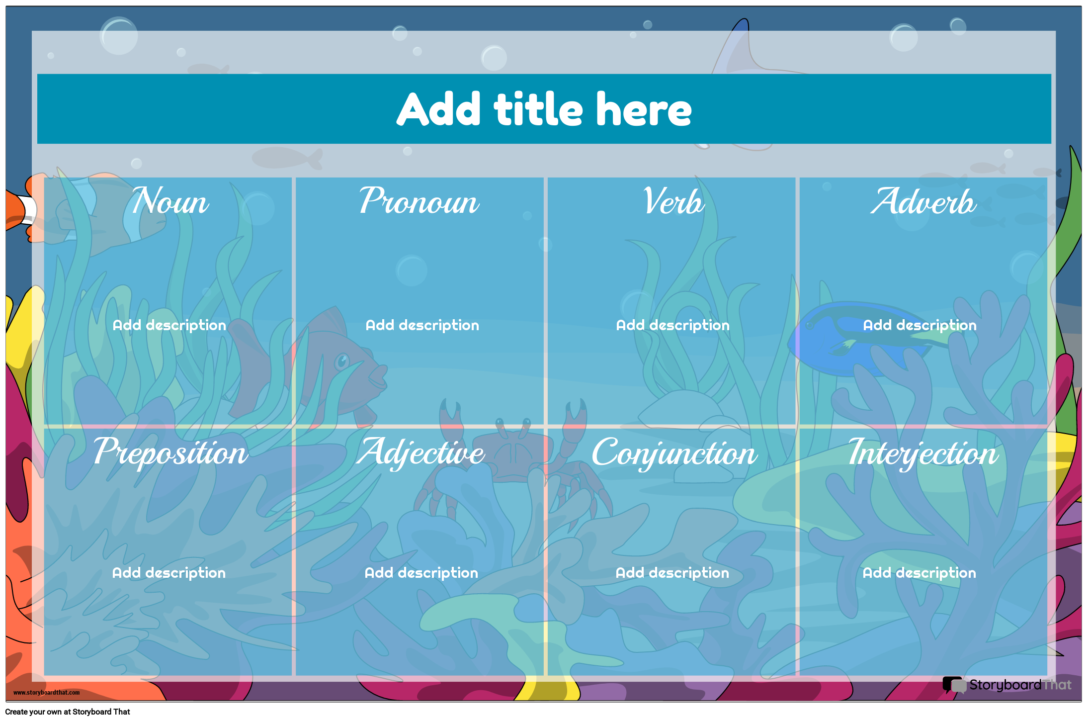 Parts of Speech Poster-Sea Creatures Design Storyboard