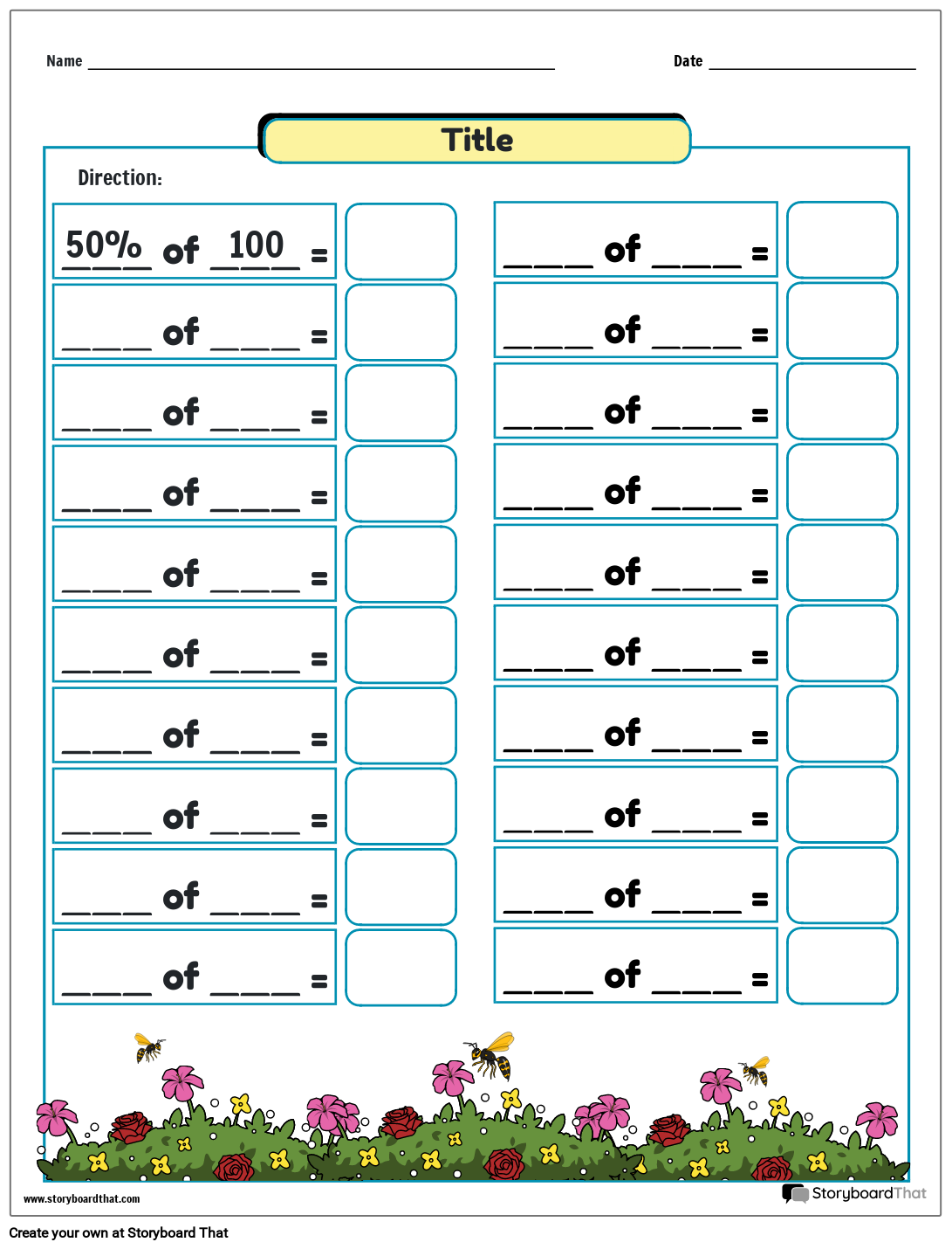 Percentage Of A Number Worksheet القصة المصورة من قبل Templates