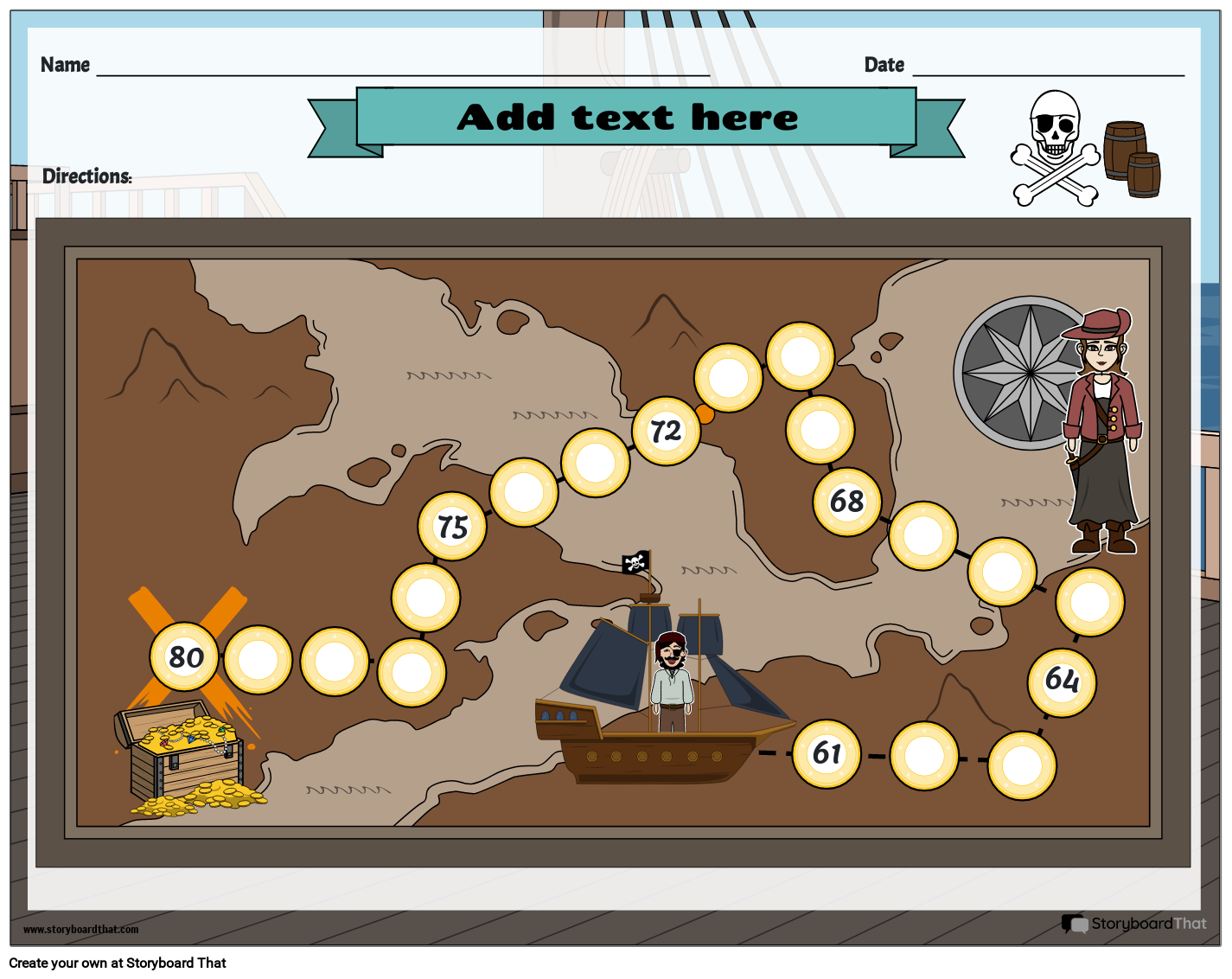 Pirate Treasure Themed Missing Numbers Activity From 61 80 Pirate Treasure Themed Missing Numbers Activity From 61 80