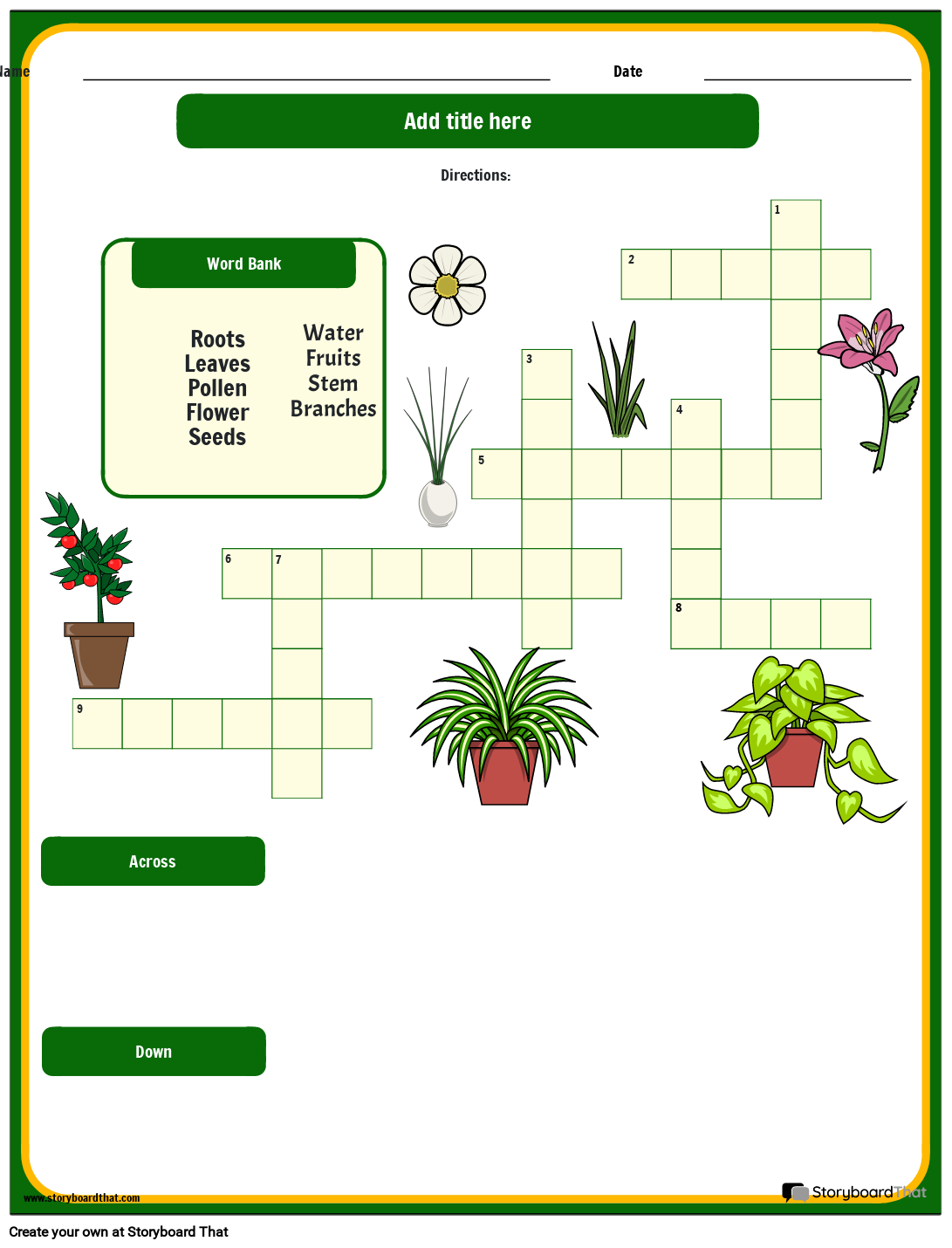 Plant Vocabulary Cross Word Worksheet Storyboard
