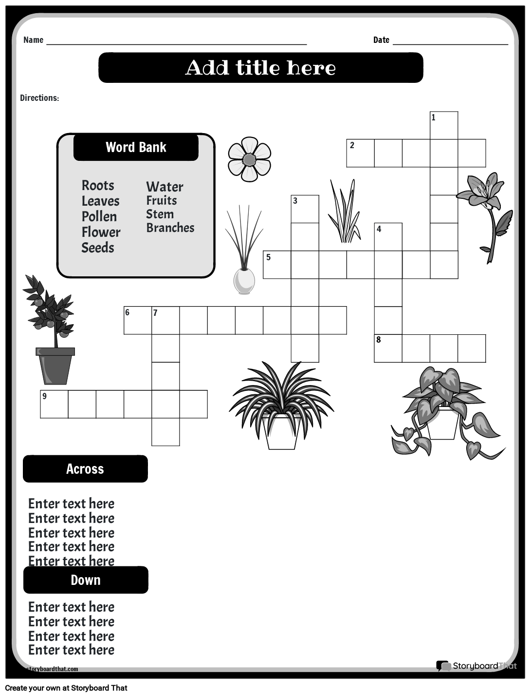 Plant Vocabulary Cross Word Worksheet Storyboard