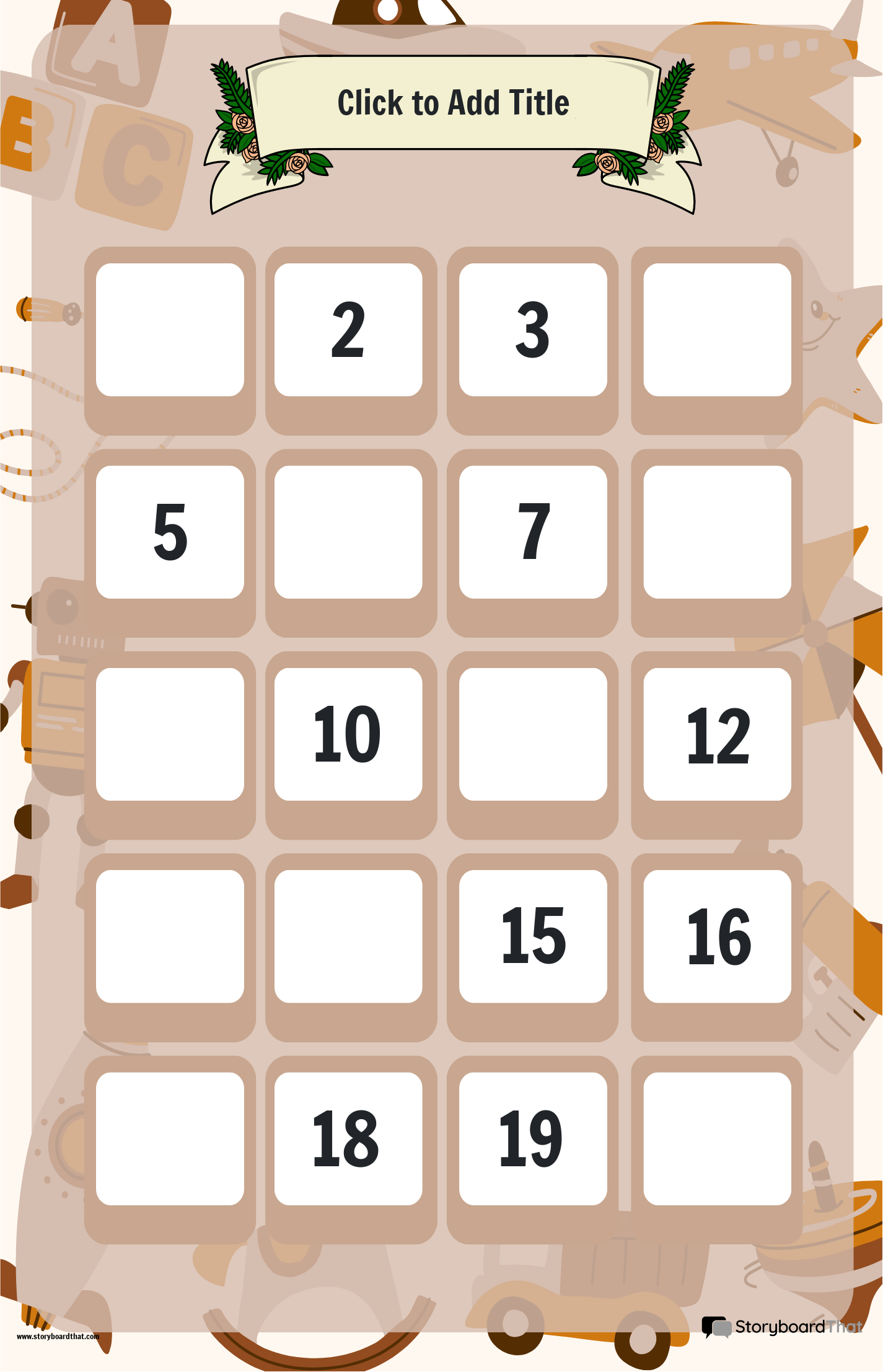 Cute Toys Themed Number Line Poster Storyboard