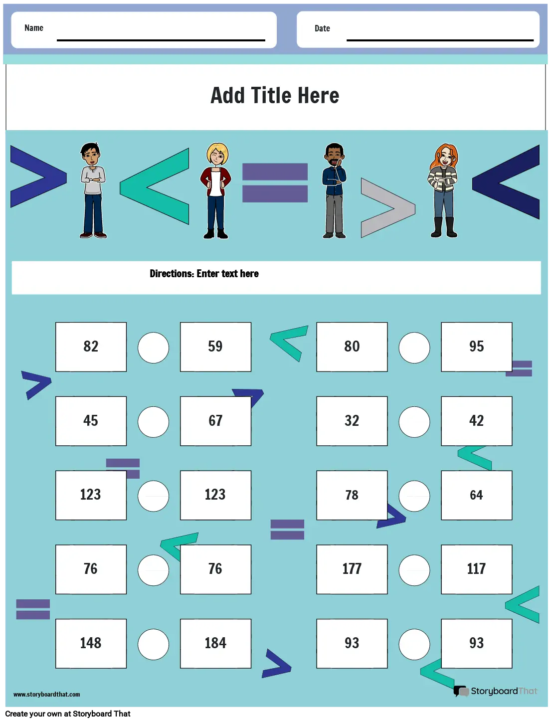 Print-ready Comparing Numbers Worksheet with Signs