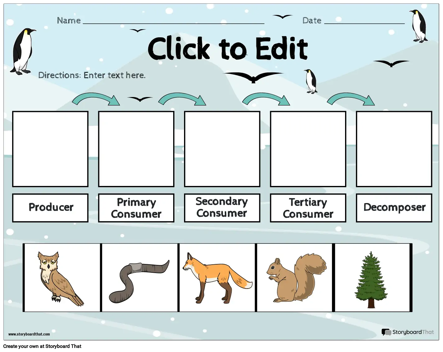 Print-ready Food Chain Worksheet with Arctic Forest Design