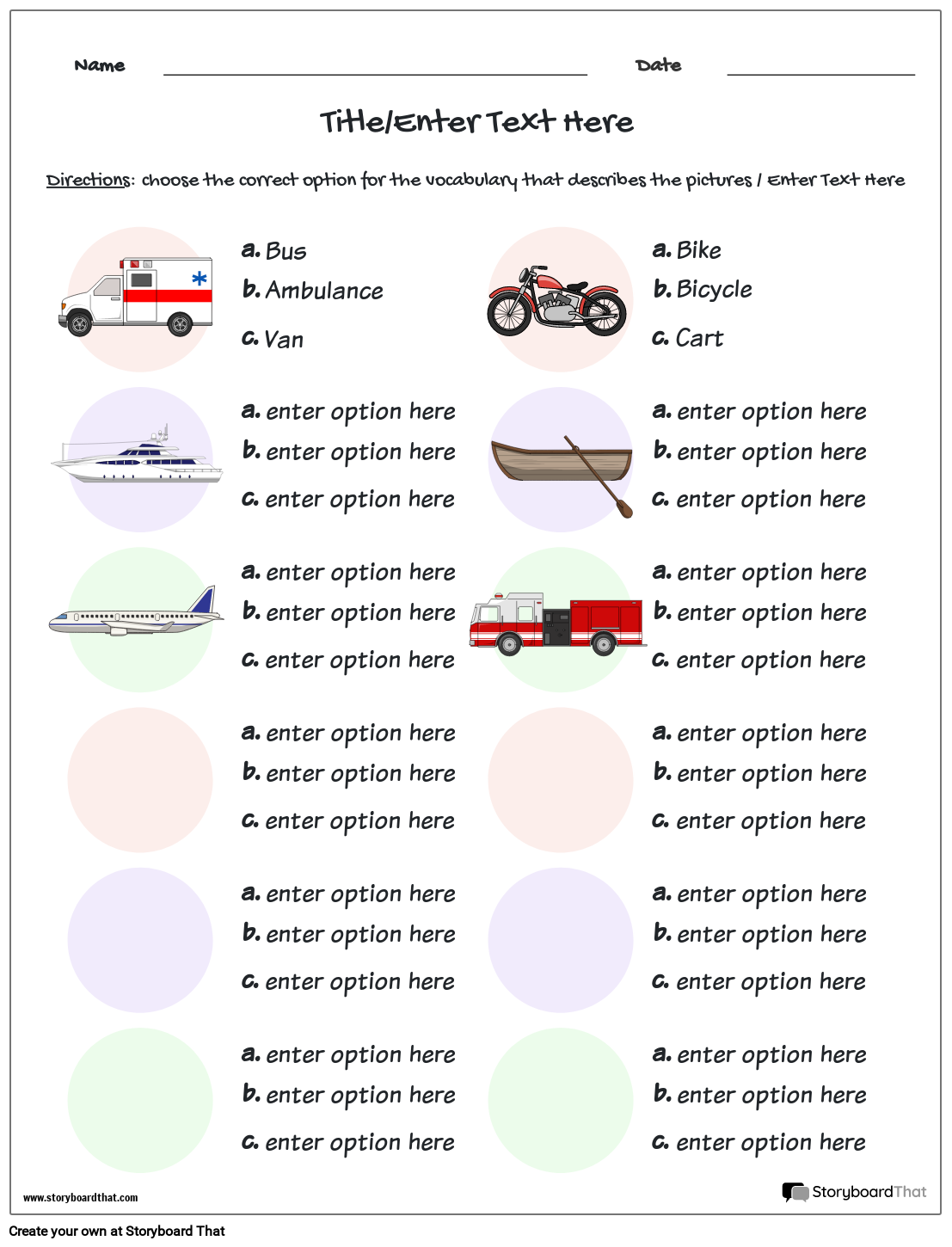 Printable vocabulary work sheet Storyboard por templates