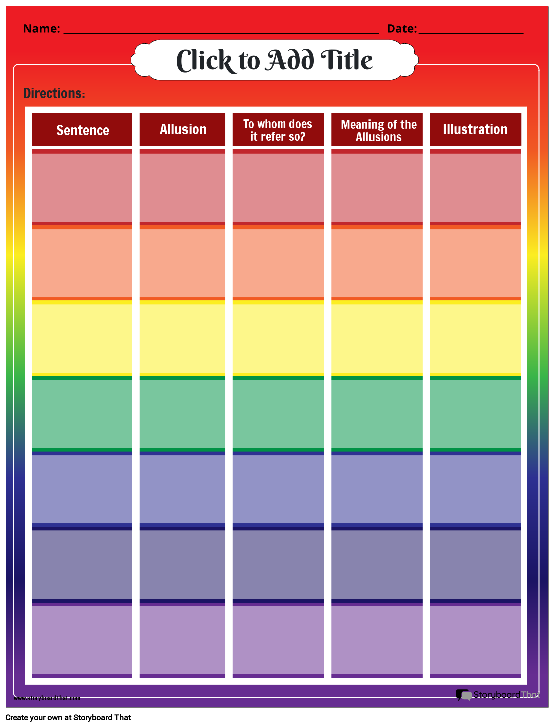 Rainbow Themed - Allusion Tally Worksheet Storyboard