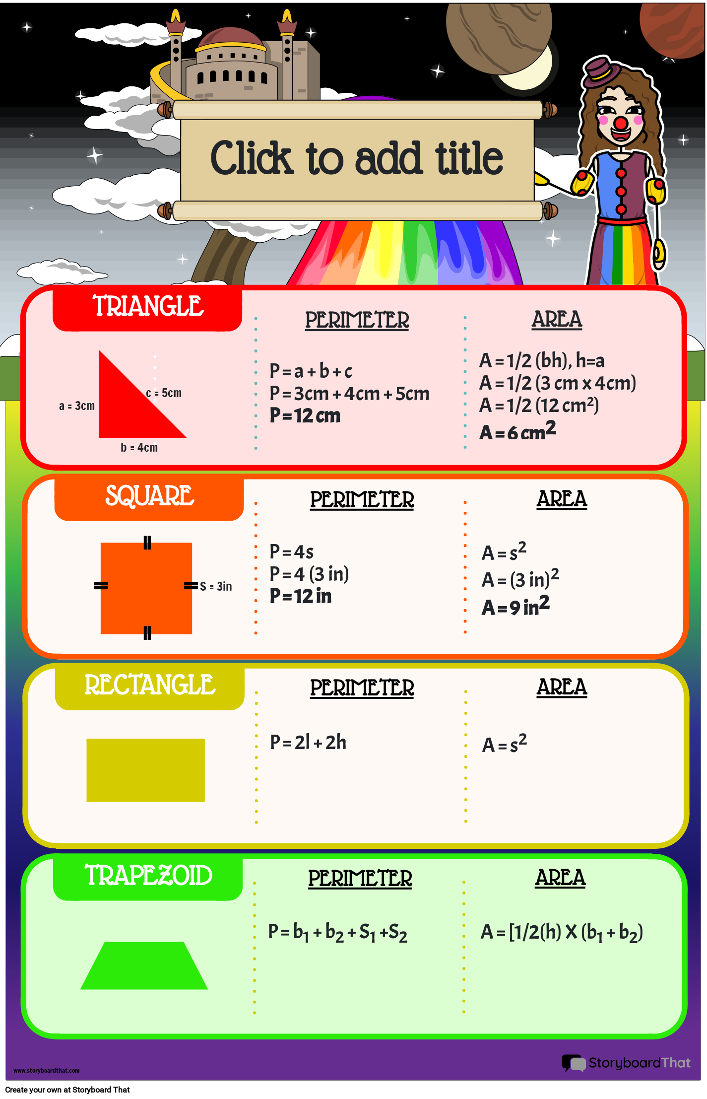 Area and Perimeter Poster with a Rainbow Theme