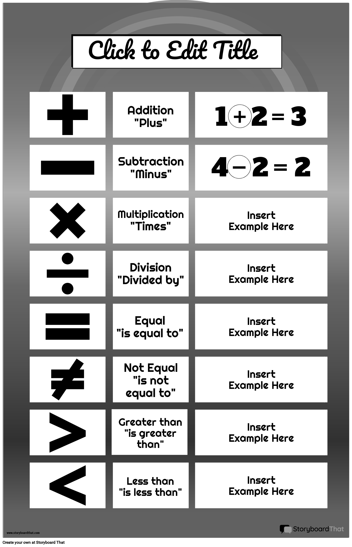 Rainbow-themed Math Symbols with Example Poster