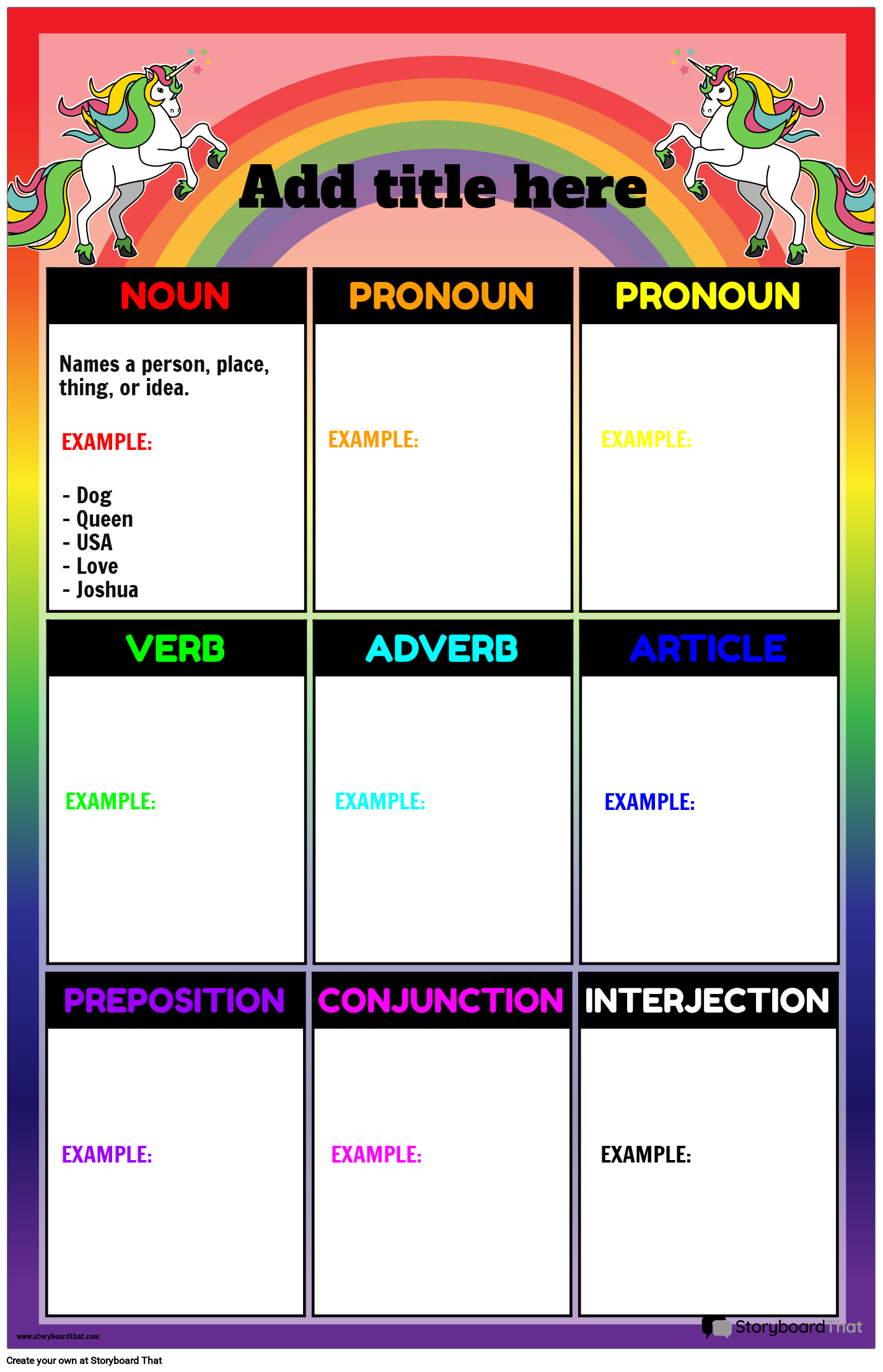 Rainbow-themed Parts of Speech Poster Storyboard