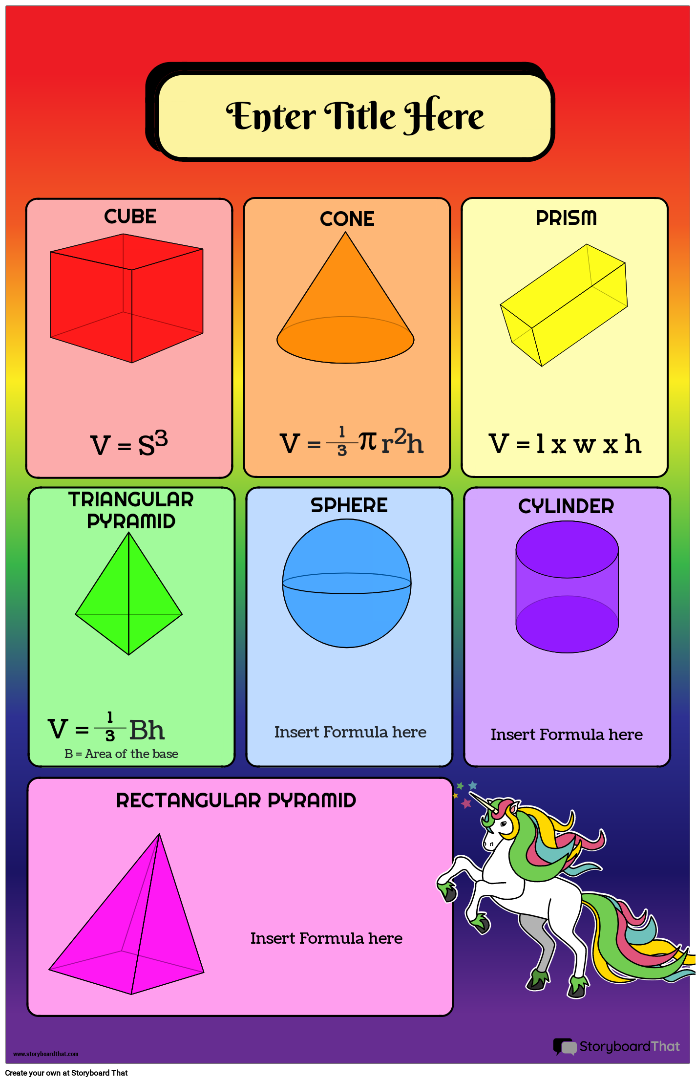 Rainbow-Themed Volume Math Formulas Poster Storyboard