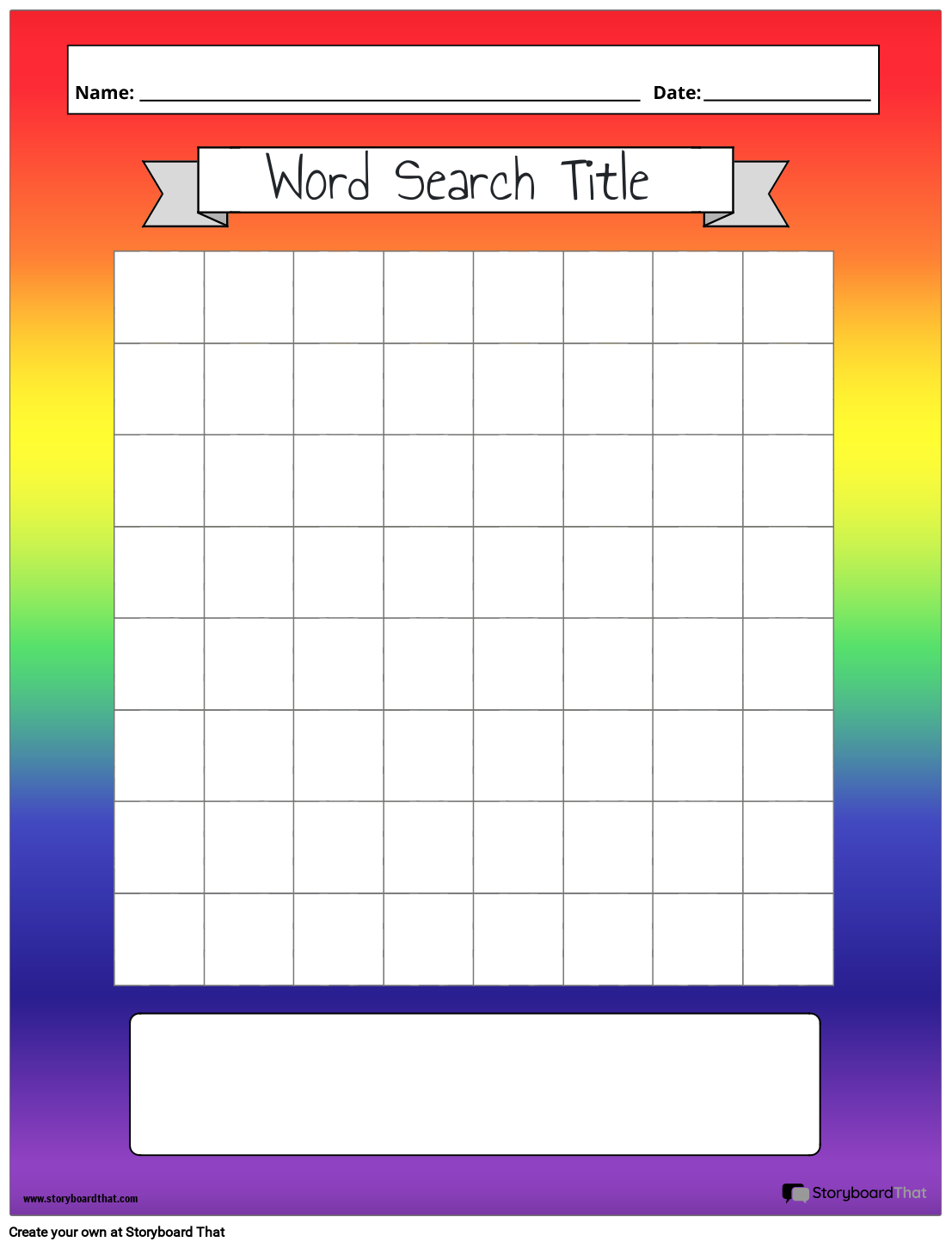 Rainbow Themed Word Search Worksheet Storyboard