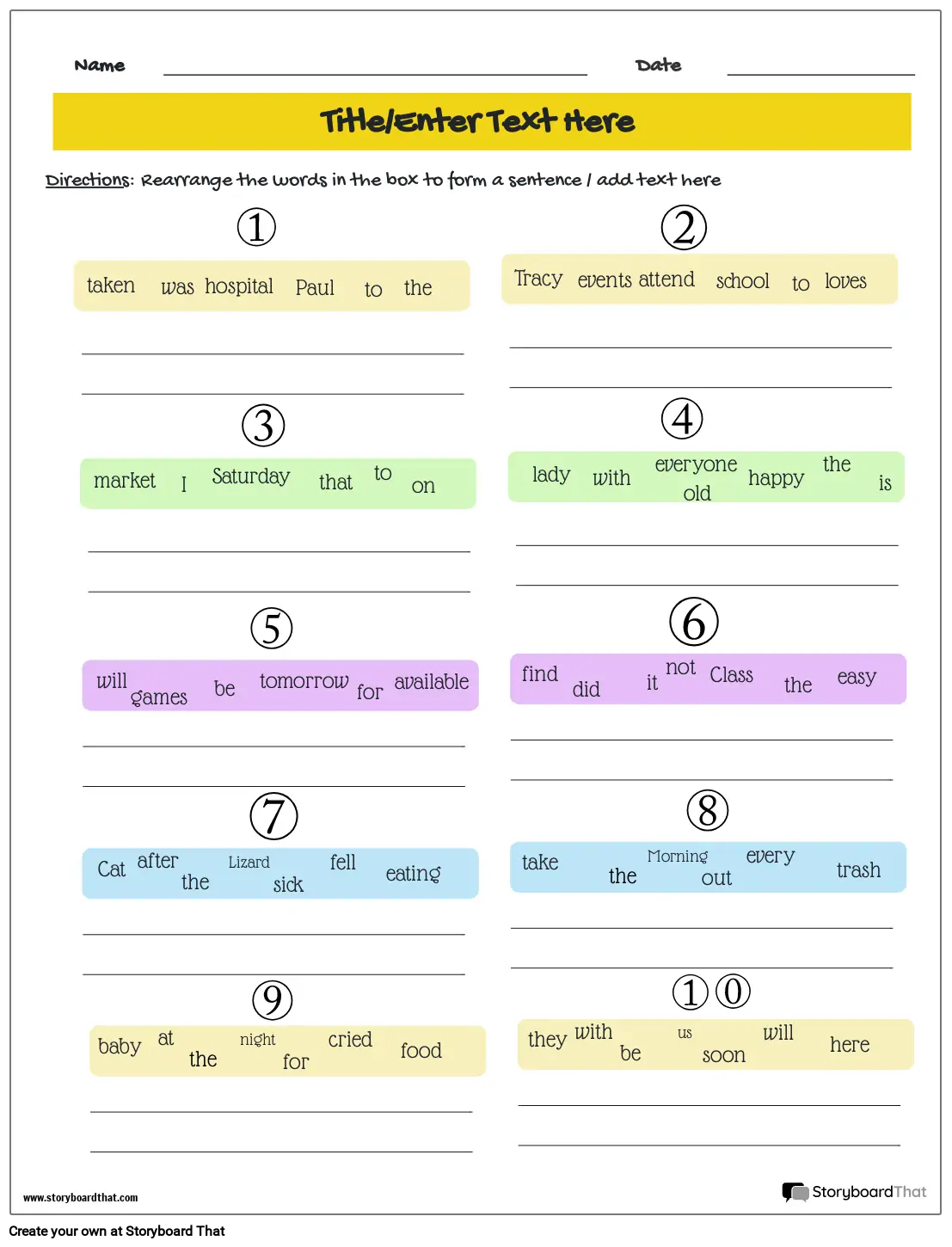 Rearrange words vocabulary worksheet Storyboard