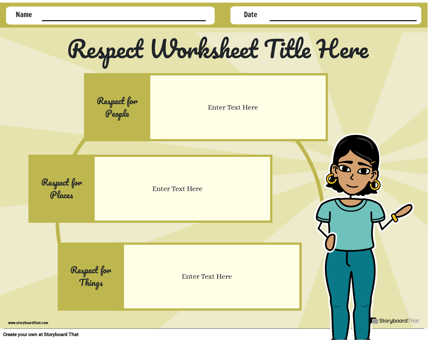 Landscape Green Themed Respect Worksheet Storyboard