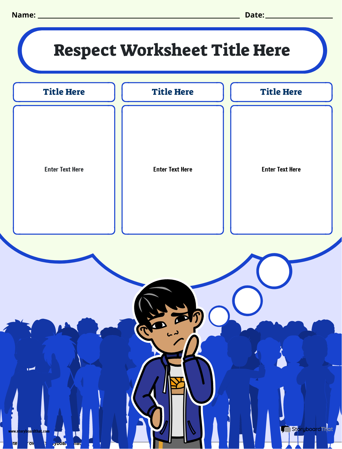 Respect Worksheet Featuring a Blue Thinking Cloud