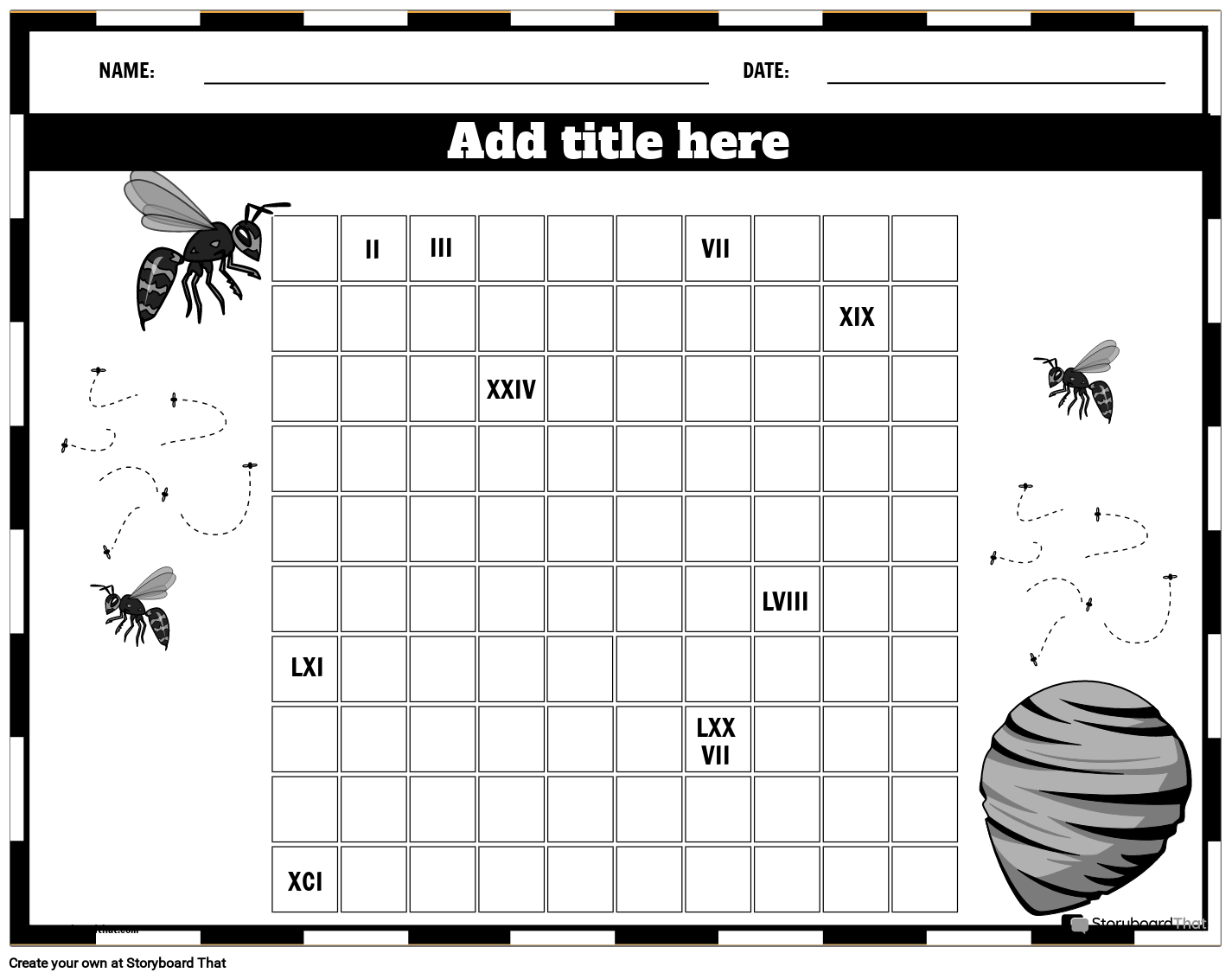 Roman Numerals Hundred Square Worksheet Storyboard