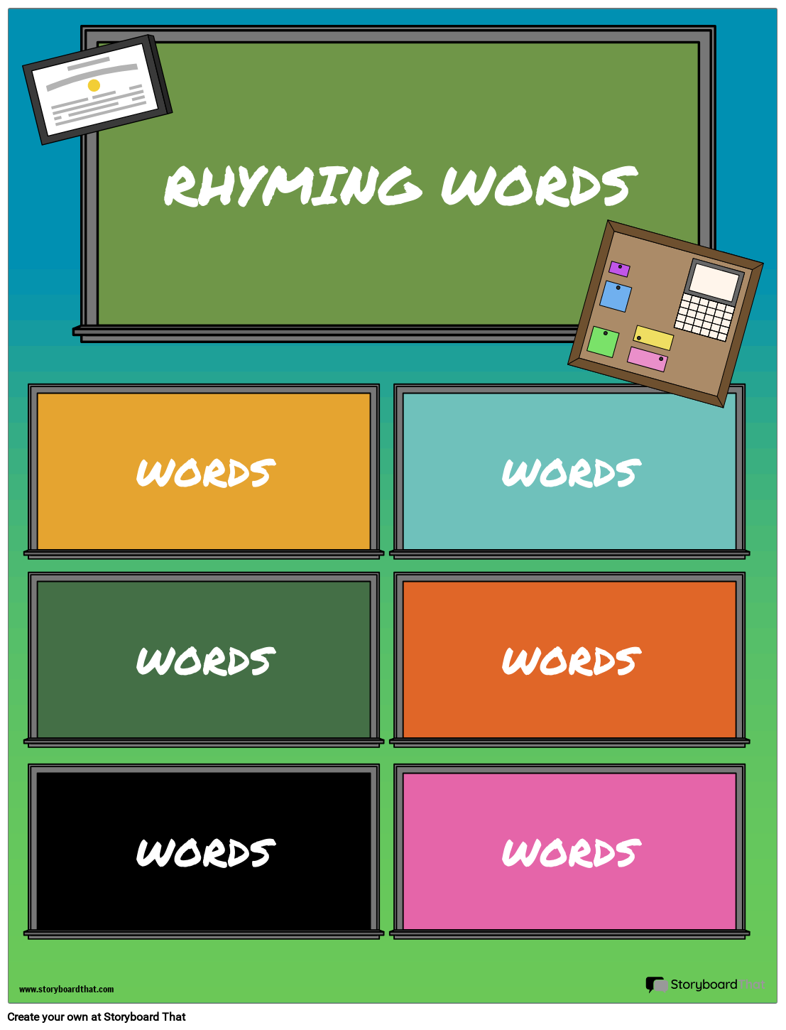 Rhyming Worksheet with Multicolored Boxes Storyboard
