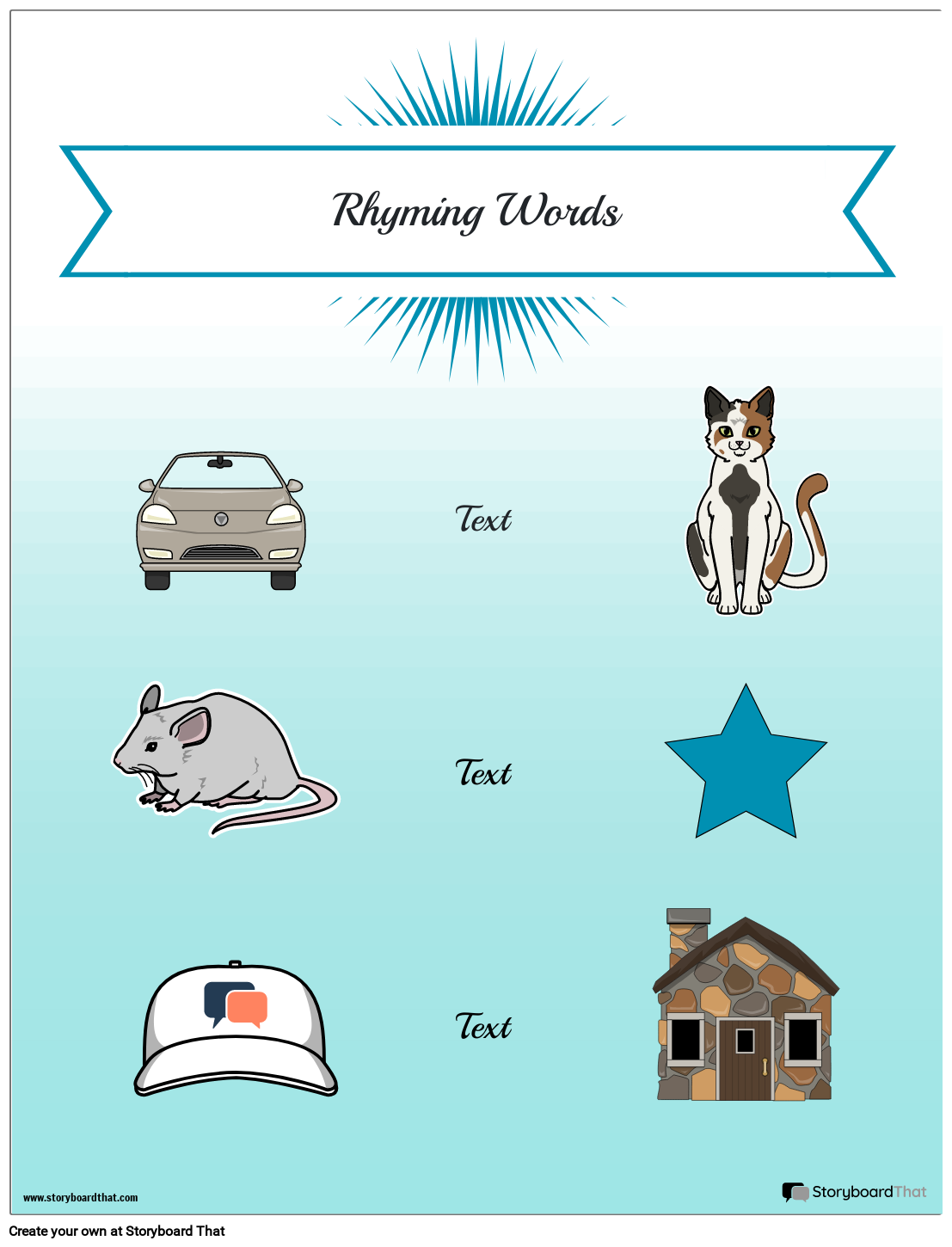 Objects and Animals Based Rhyming Worksheet Storyboard