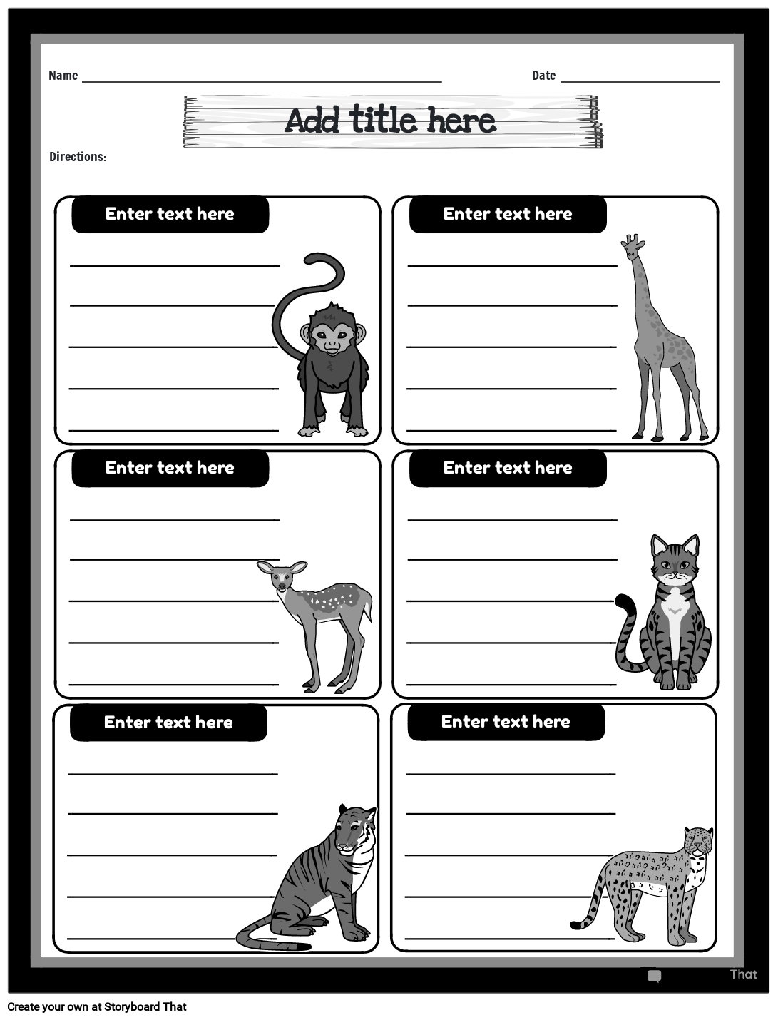 Safari-themed Adaptation Worksheet Storyboard by templates