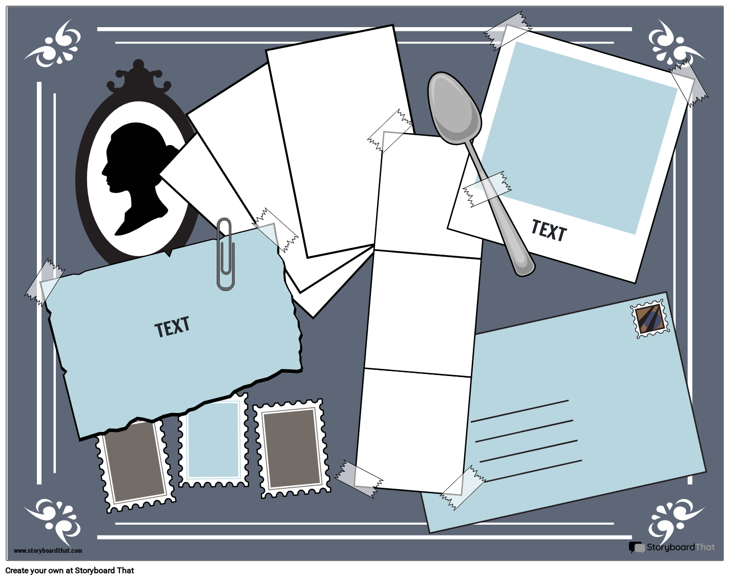 Blue Themed Scrapbook Project Template in Landscape