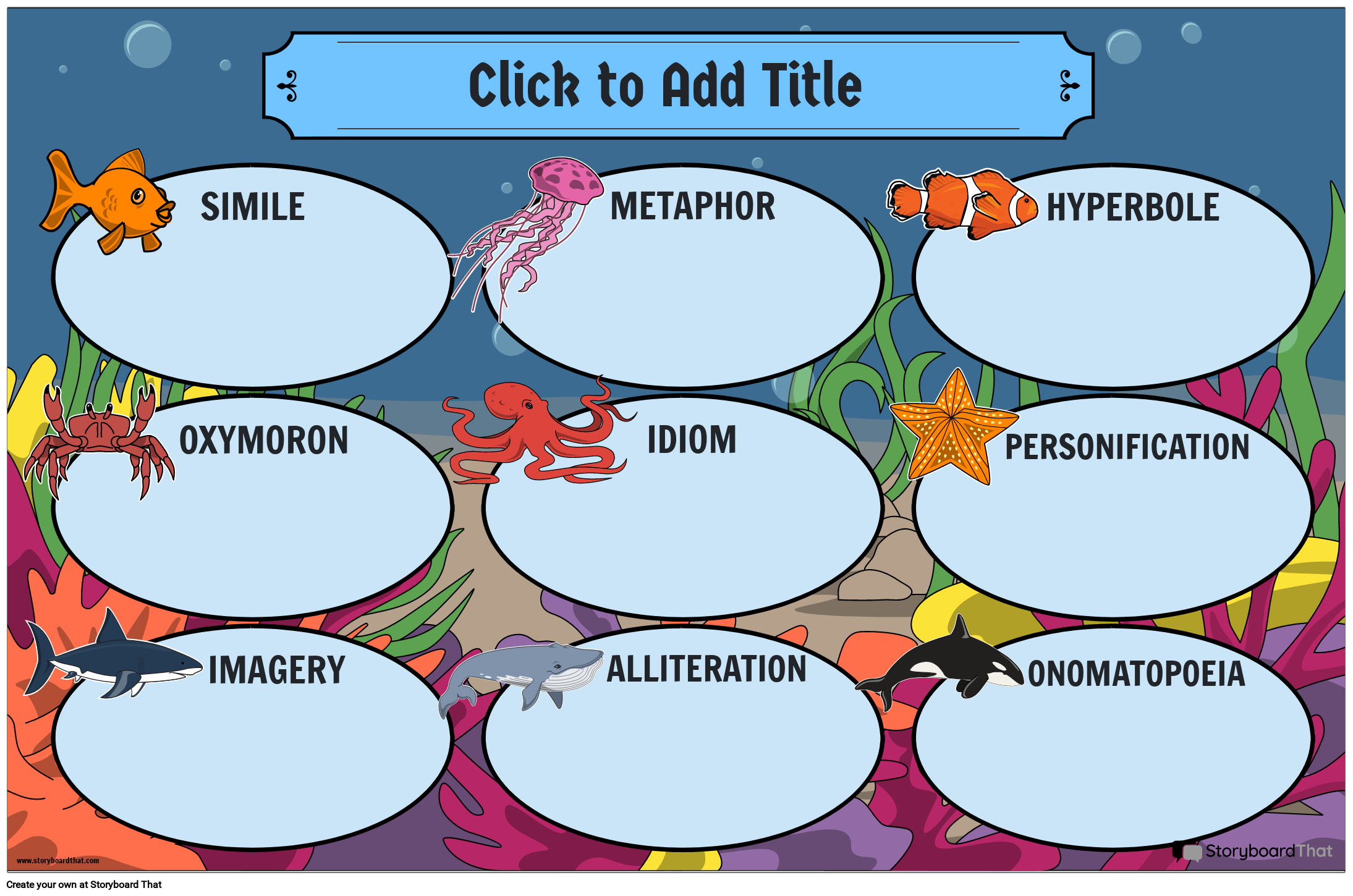 Sea Creatures Themed - Poetry Poster Storyboard