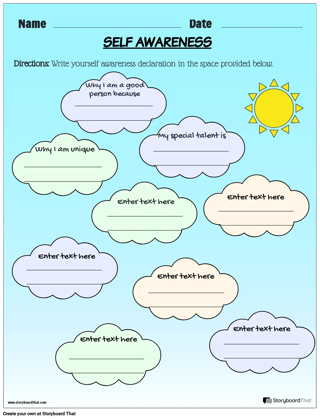 Self awareness Mindfulness Worksheets Storyboard Self awareness Mindfulness Worksheets Storyboard