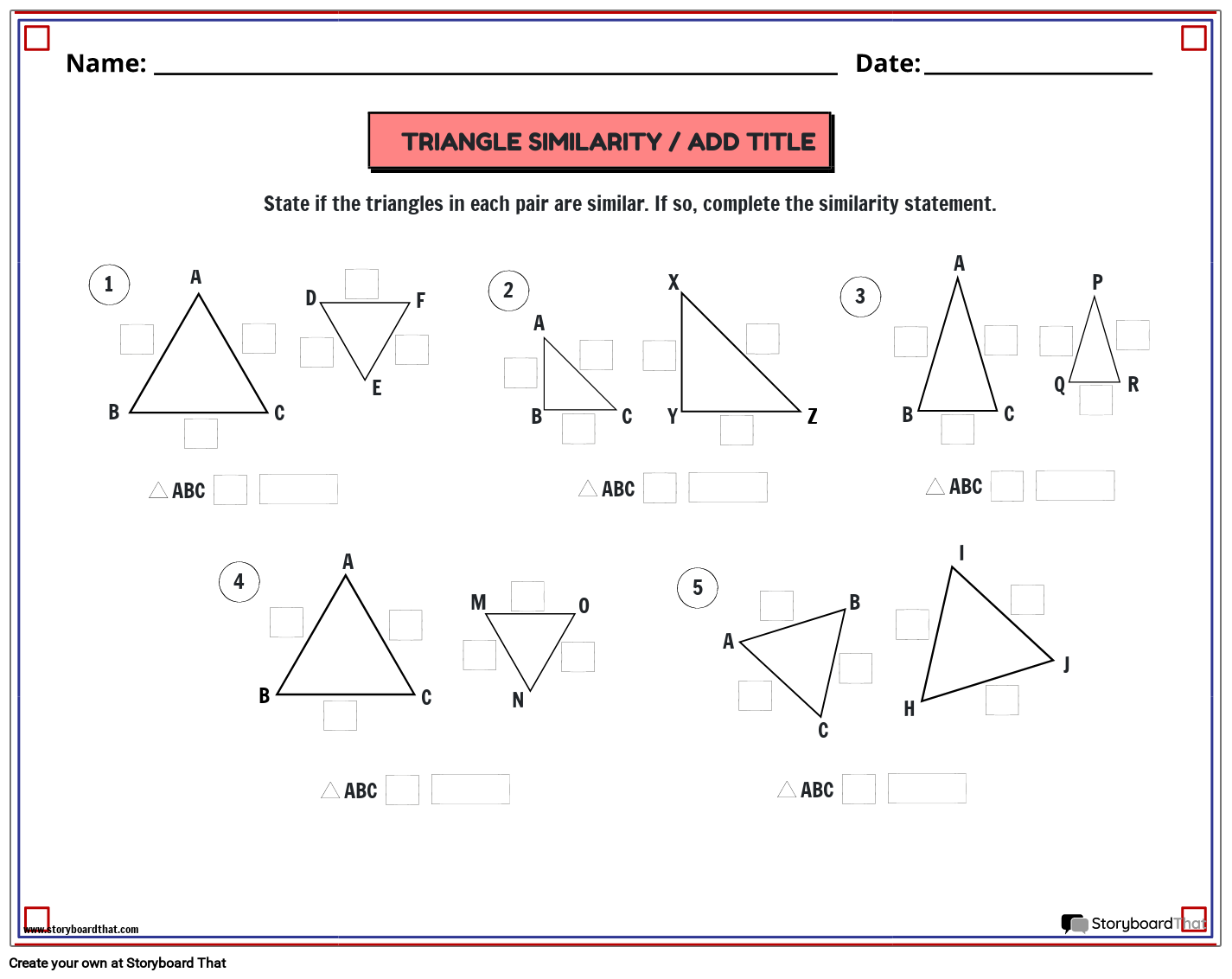 Similar Triangles Worksheet