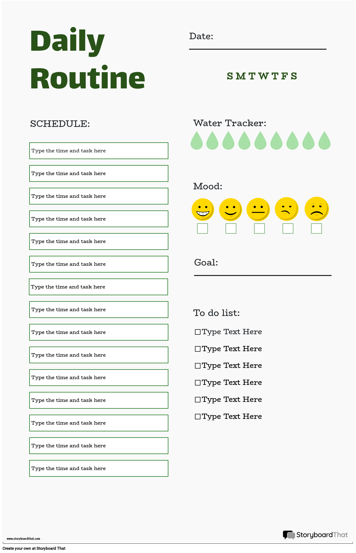 Printable Daily Routine Template Storyboard By Templates